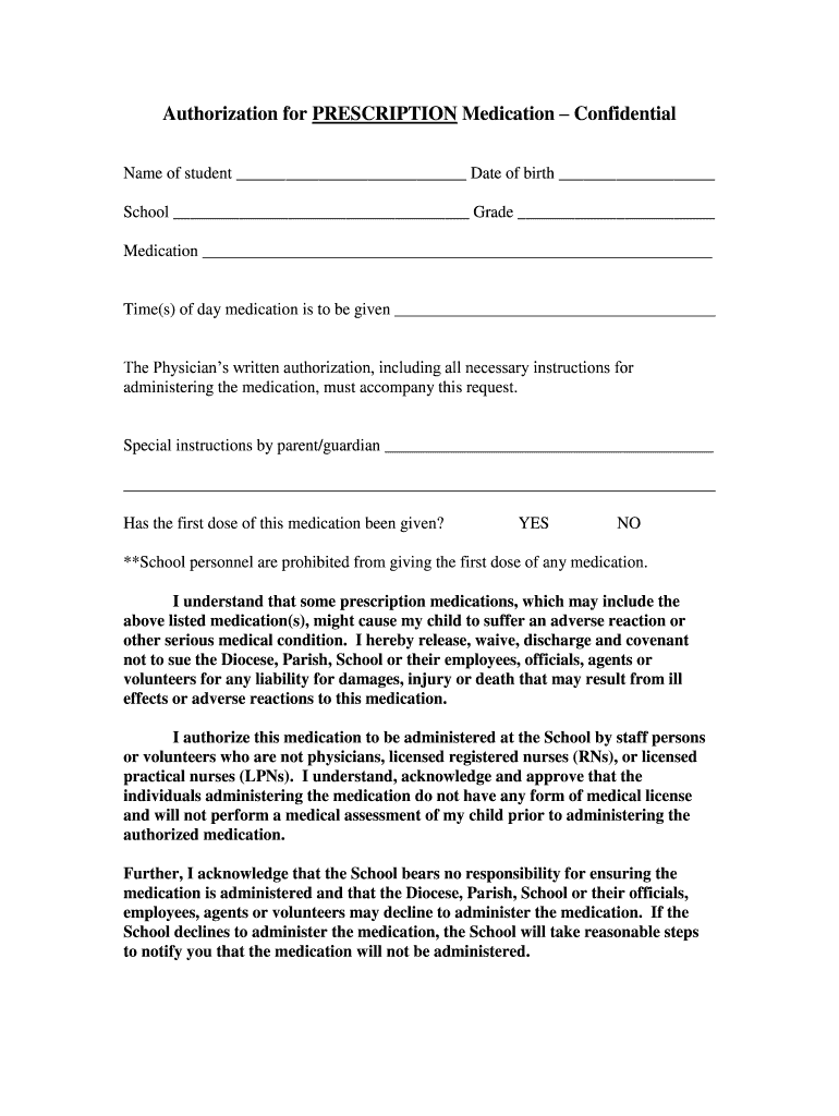 Fillable Online Authorization for Prescription Medication Form Fax ...
