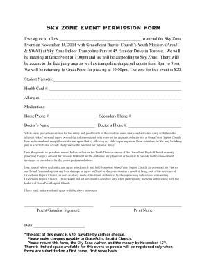 Fillable Online Sky Zone Event Permission Form 2014 - Fax Email Print ...
