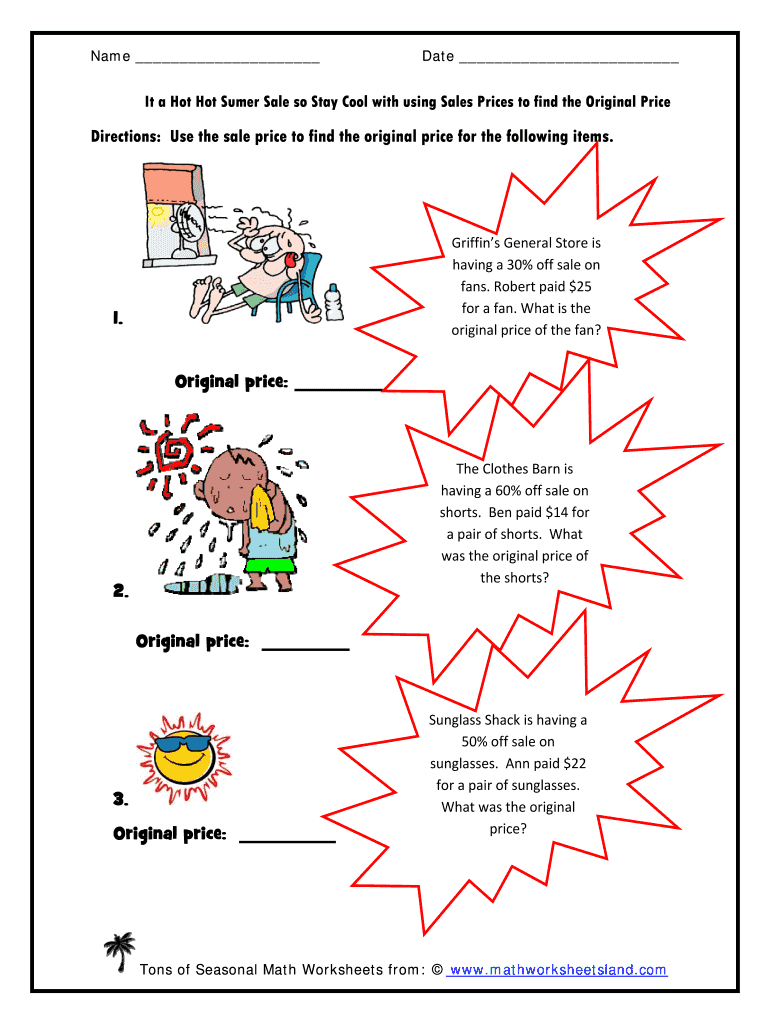 Fillable Online Sales Prices to find the Original Price - Math ...