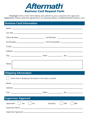 Fillable Online Business Card Request Form - Aftermath Fax Email Print ...