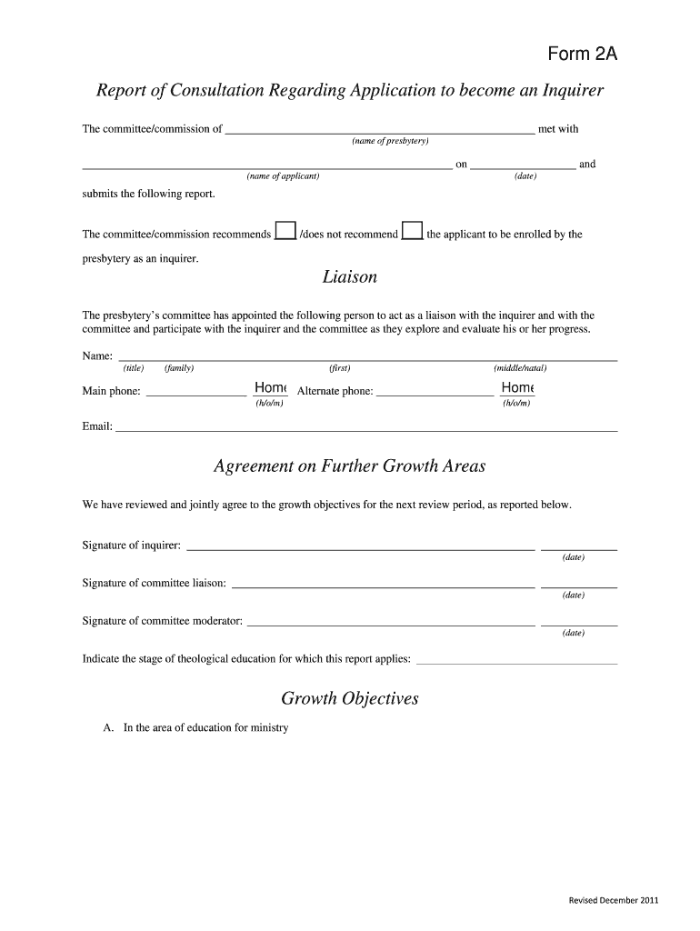 Fillable Online presbyterydecristo Form 2A Report of Consultation ...