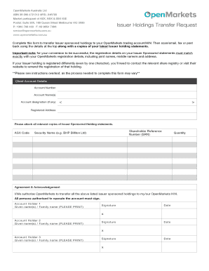 Fillable Online Issuer Sponsored Holdings Transfer Form - OpenMarkets ...
