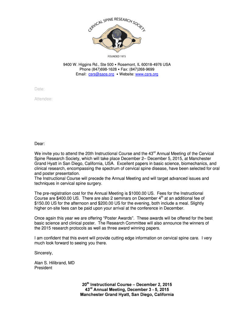 Fillable Online csrs Letter of Invitation - Cervical Spine Research ...