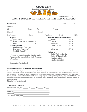 Fillable Online Surgery Date / / CANINE SURGERY AUTHORIZATION and ...