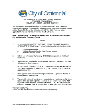 Fillable Online PROCEDURE FOR TEMPORARY PERMIT bb - City of Centennial ...