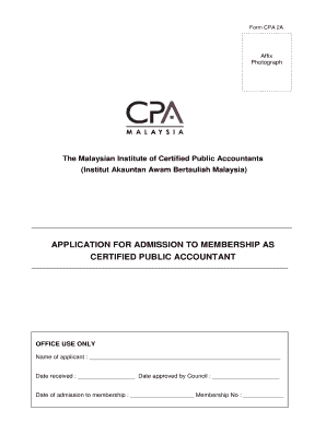 Fillable Online Form CPA 2A Affix Photograph The Malaysian Institute of ...