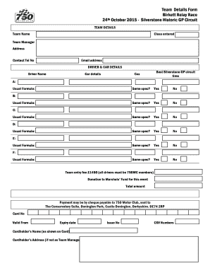 Fillable Online Team Entry Form - 750 Motor Club Fax Email Print ...