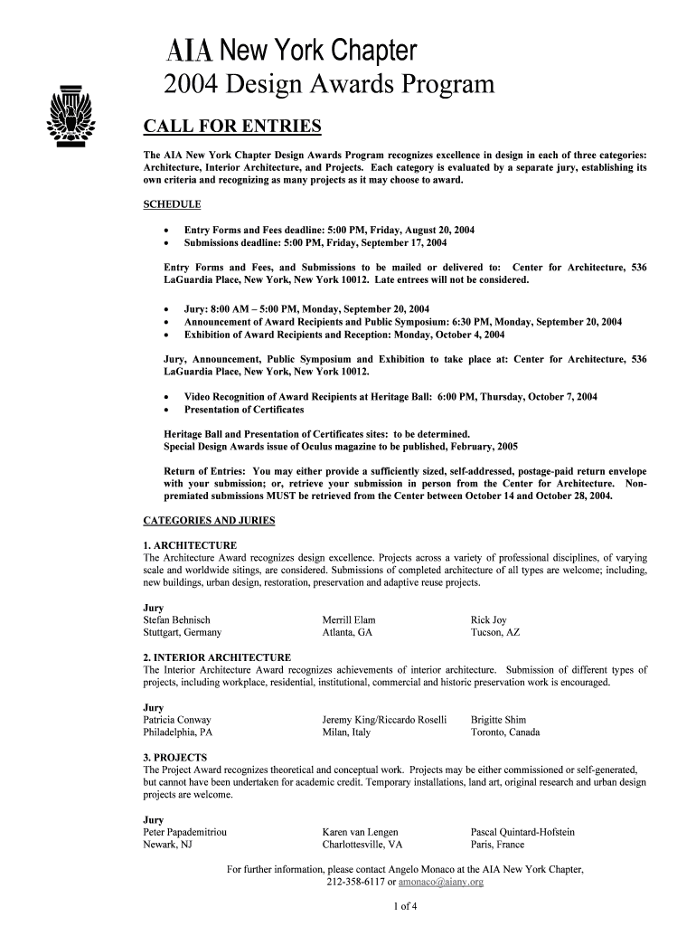 Fillable Online aiany AIANYC 2004 Design Awards - AIA New York Fax ...
