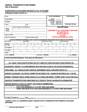 Fillable Online ANNUAL TRANSPORTATION PERMIT City of Stockton Fax Email ...