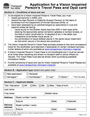 Fillable Online Application for a Vision Impaired Person Travel Pass ...