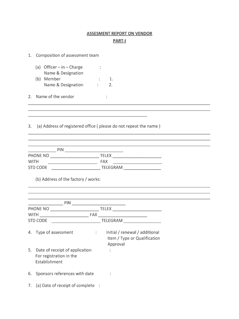 Fillable Online Assessment Report on Vendors Fax Email Print - pdfFiller