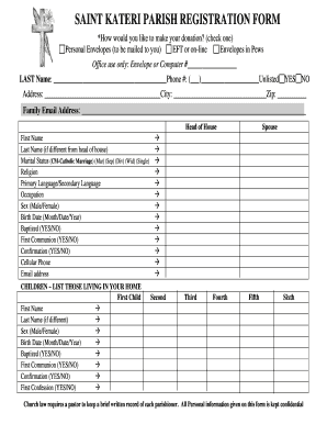 Fillable Online saintkateriparish CONFIDENTIAL PARISH REGISTRATION FORM Fax Email Print - pdfFiller