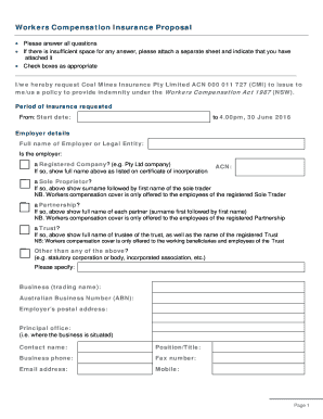 Fillable Online Workers Compensation Insurance Proposal Form - Coal ...