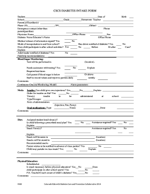 Fillable Online CSCS DIABETES INTAKE FORM Fax Email Print - pdfFiller