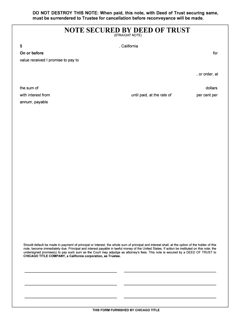 Fillable Online NOTE SECURED BY DEED OF TRUST - Chicago Title Escrow ...
