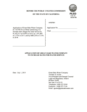 Fillable Online General Rate Case Application - Great Oaks Water ...