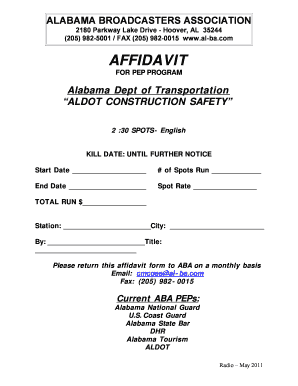 Fillable Online ALDOT CONSTRUCTION SAFETY - Alabama Broadcasters bb Fax ...