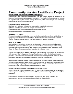 Fillable Online law ufl Community Service Certificate Project Fax Email Print - pdfFiller