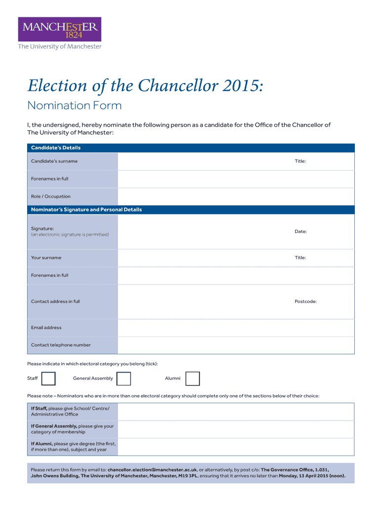 Fillable Online Election of the Chancellor b2015b Fax Email Print - pdfFiller