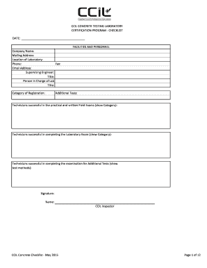 Fillable Online CCIL Concrete Checklist - May 2015 Page 1 of 12 CCIL ...