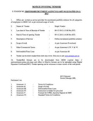 Fillable Online NOTICE INVITING TENDER ETENDER NO Fax Email Print ...