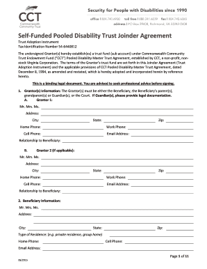 Fillable Online Self-Funded Pooled Disability Trust Joinder Agreement ...