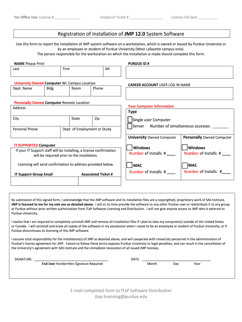 Fillable Online itap purdue SAS JMP Registration - Information ...