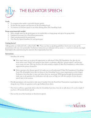 Fillable Online THE ELEVATOR SPEECH Fax Email Print - pdfFiller