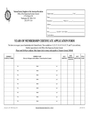 Fillable Online dar Years of Membership CertAppqxd - National Society ...