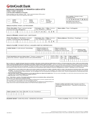 Fillable Online unicreditbank Souhlas s inkasem ve prospch cizch t Fax ...