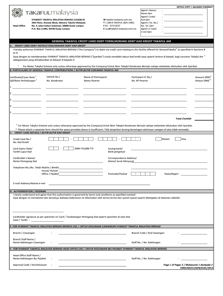 Fillable Online 6 General Takaful Credit Card Debit Form 398 KB ...