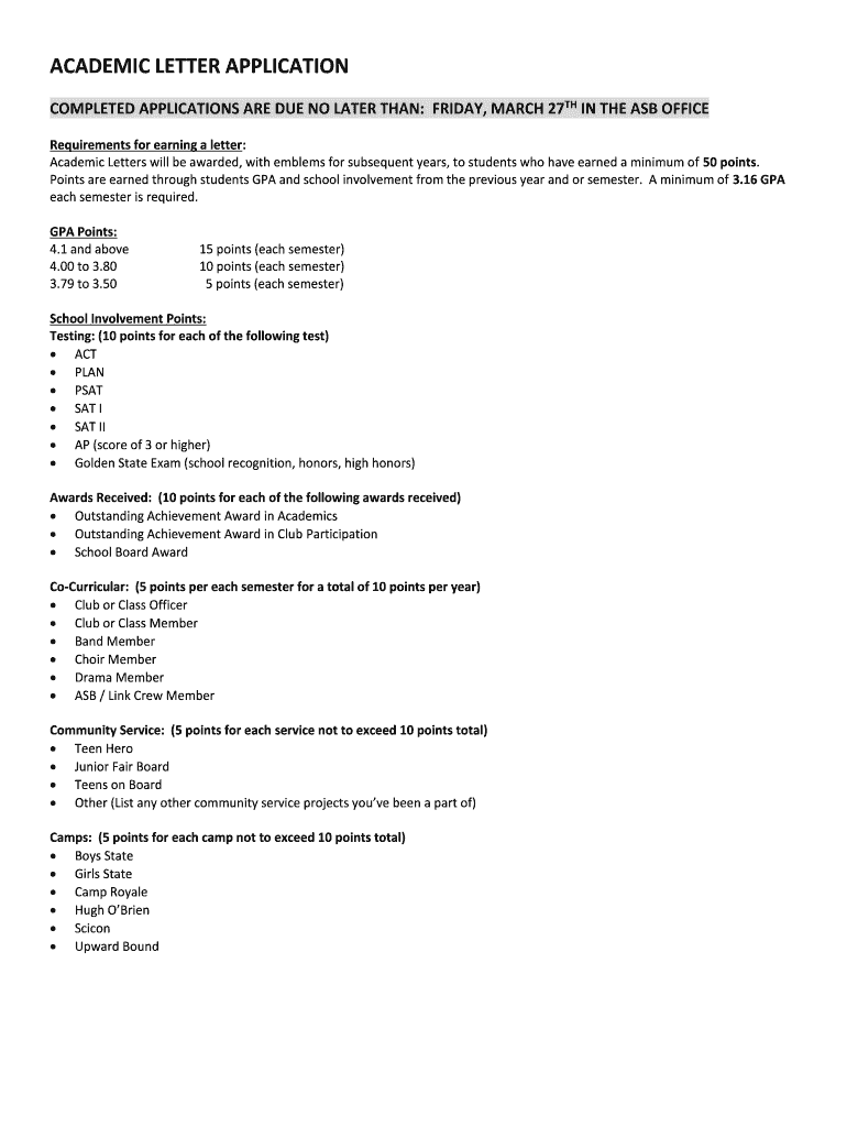 Fillable Online twhs tjuhsd ACADEMIC LETTER bAPPLICATIONb - twhs tjuhsd Fax Email Print - pdfFiller
