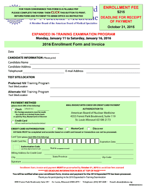 Fillable Online ENROLLMENT FEE 2016 Enrollment Form and Invoice Fax ...