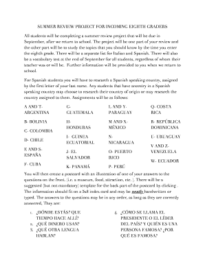 Grade 8 Summer Spanish Packet - Fill and Sign Printable Template Online