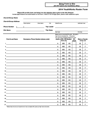 Roster B2014b - Youthworks - Fill and Sign Printable Template Online