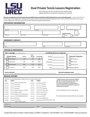 Fillable Online Private Tennis Lessons Dual Registration Form - LSU ...