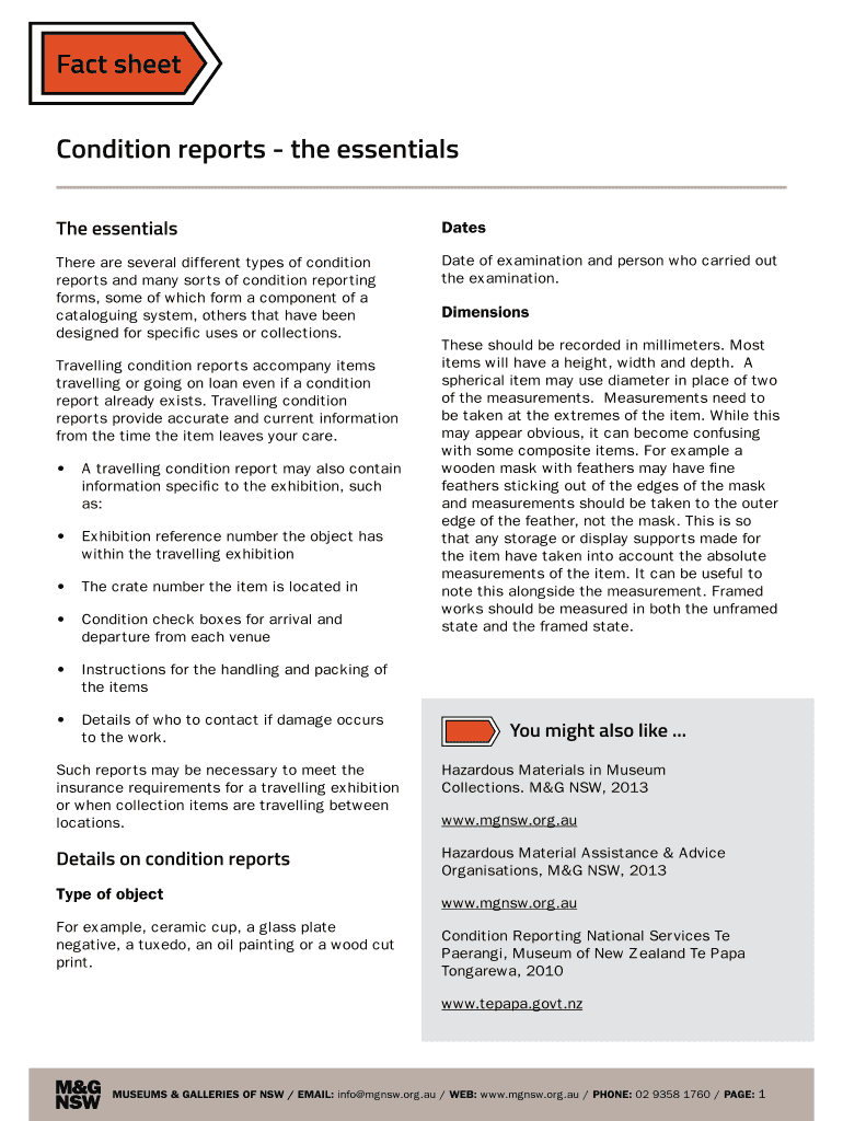 Fillable Online mgnsw org Fact sheet Condition reports - the essentials ...
