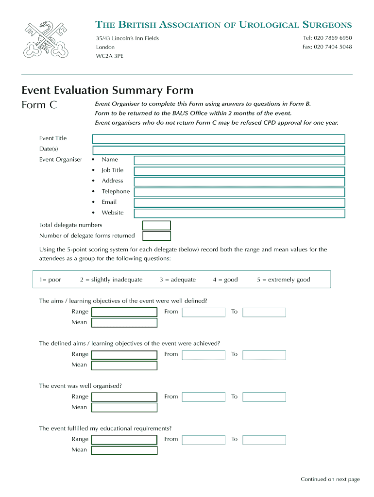 Fillable Online Event Evaluation Summary Form Fax Email Print - pdfFiller