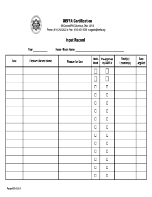 Fillable Online Input Record fillablepdf - OEFFA Fax Email Print ...
