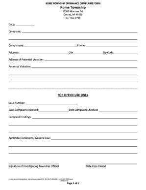 Fillable Online Ordinance Complaint bFormb - RomeTownshiporg Fax Email Print - pdfFiller