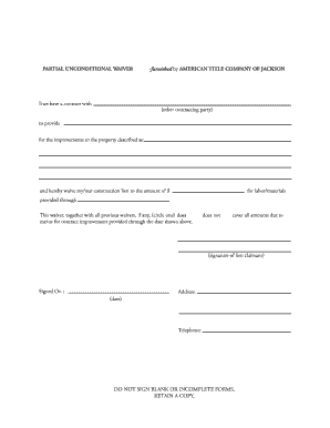 Fillable Online Partial Unconditional Waiver - American Title Fax Email ...