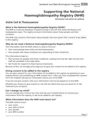 Fillable Online Supporting the National Haemoglobinopathy Registry NHR ...