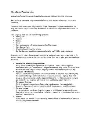Fillable Online rmcc Block Party Planning Ideas Fax Email Print - pdfFiller