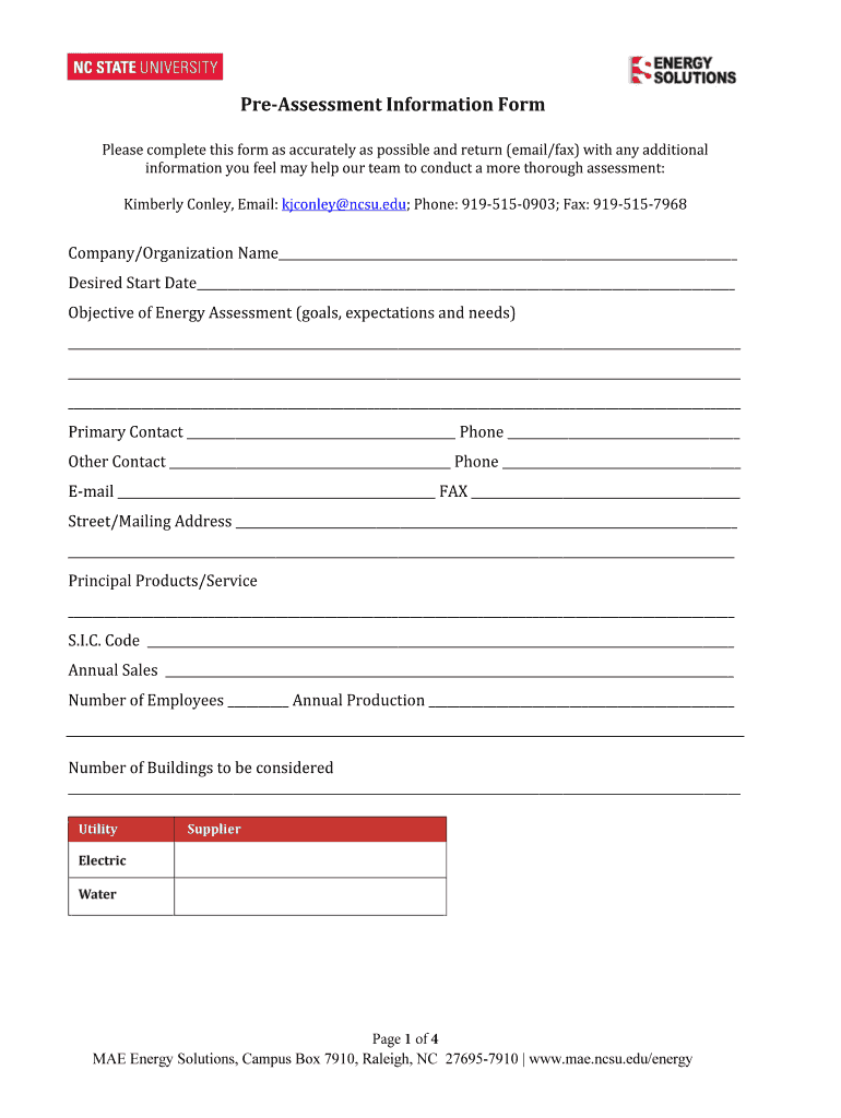 Fillable Online mae ncsu Pre-Assessment Information Form Fax Email ...
