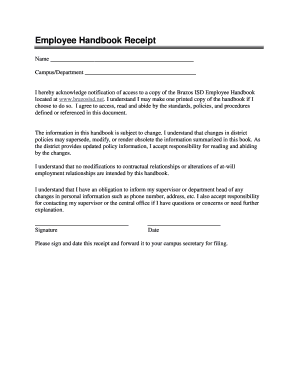 Fillable Online Employee Handbook Receipt Fax Email Print - pdfFiller