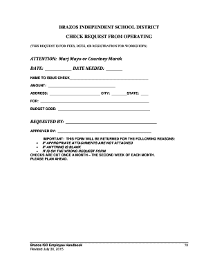 Fillable Online Check Request - Operating Funds - Brazos ISD Fax Email ...