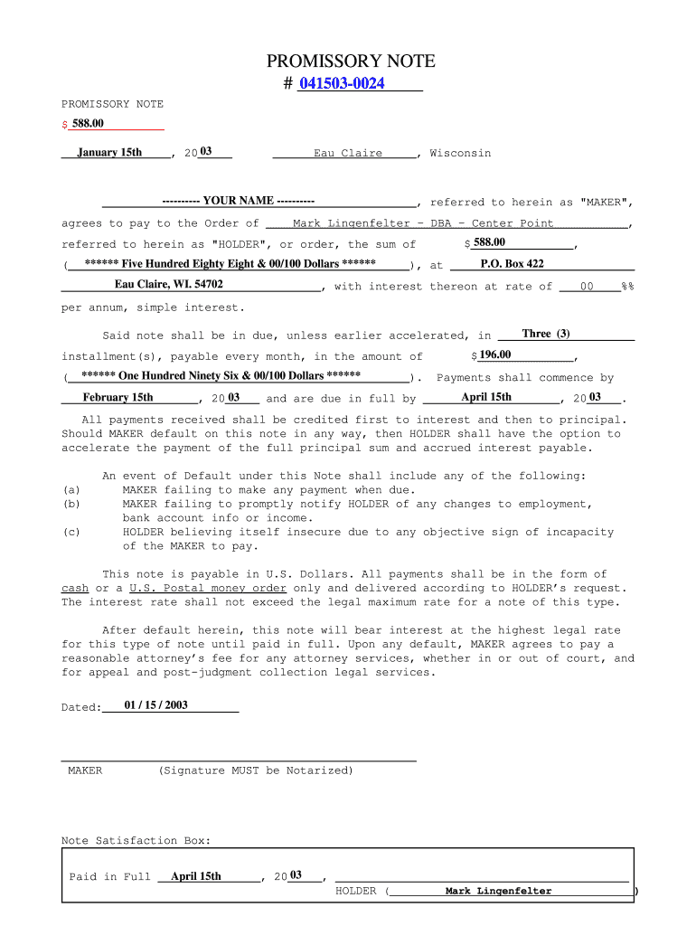 Fillable Online mark evatech View a Sample Promissory Note - Mark Fax Email Print - pdfFiller