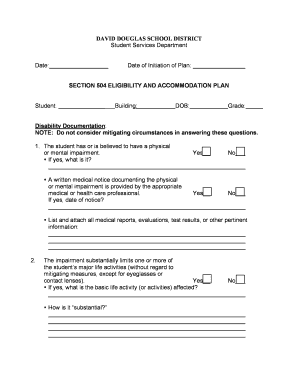 Fillable Online Section 504 Eligibility and Accommodation Plandoc Fax ...