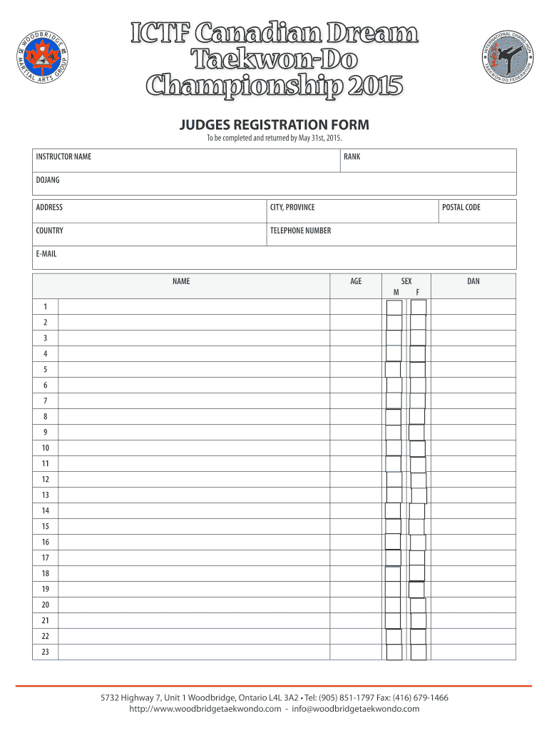 Fillable Online Judges Registration Form - Woodbridge Taekwon-Do Fax ...