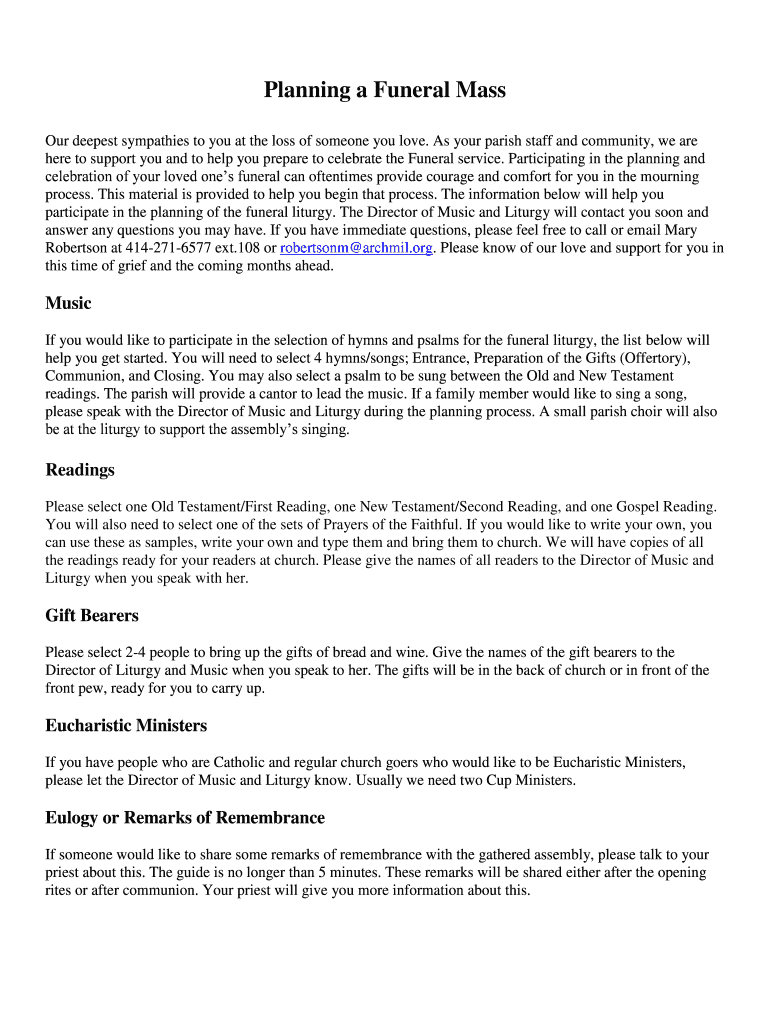 Fillable Online threeholywomenparish Planning a Funeral Mass Fax Email ...